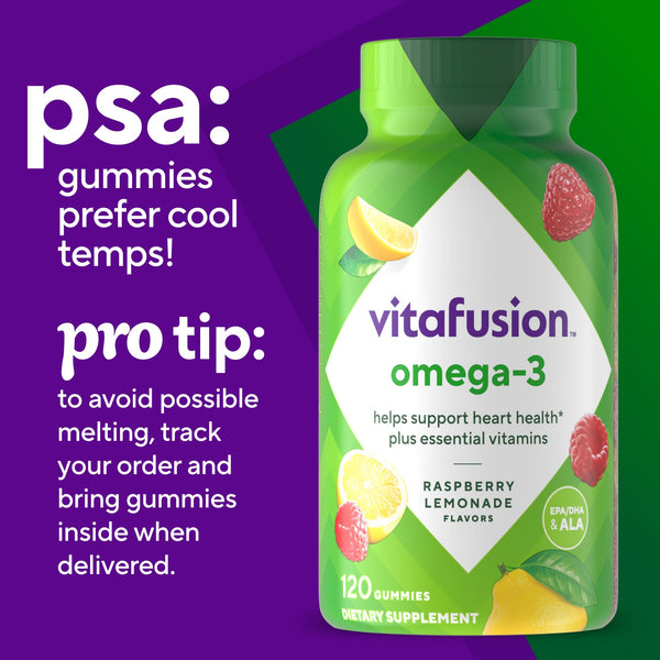Buy Vitafusion Omega-3 Gummy Vitamins, Berry Lemonade Flavored, Heart ...