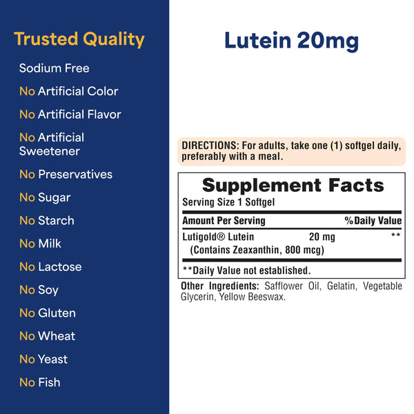 Buy Puritan's Pride Premium Lutigold Lutein Carotenoid 20mg with ...